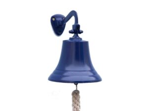 hampton nautical 3xglass-101 solid brass hanging ship's bell 9"-blue powder coated nautical home decoration, 9 inch