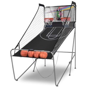 giantex foldable basketball arcade game, 8 game options, electronic double shot 2 player w/ 4 balls and led scoring system, indoor basketball game for kids, adults