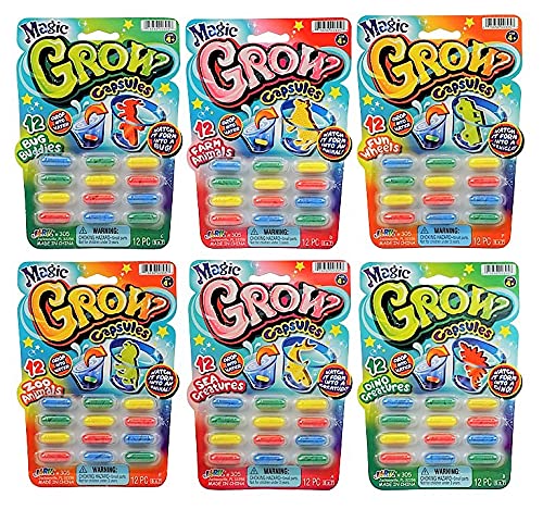 JA-RU Magic Grow Capsules (3 Packs 36 Capsules Assorted). Water Toy Water Growing Animals Bugs, Dinosaurs, Cars, Sea, Farm, Zoo Capsules. Party Favor Kids Toy. Baby Toys Bath Toys Fidget Toy 305-3D