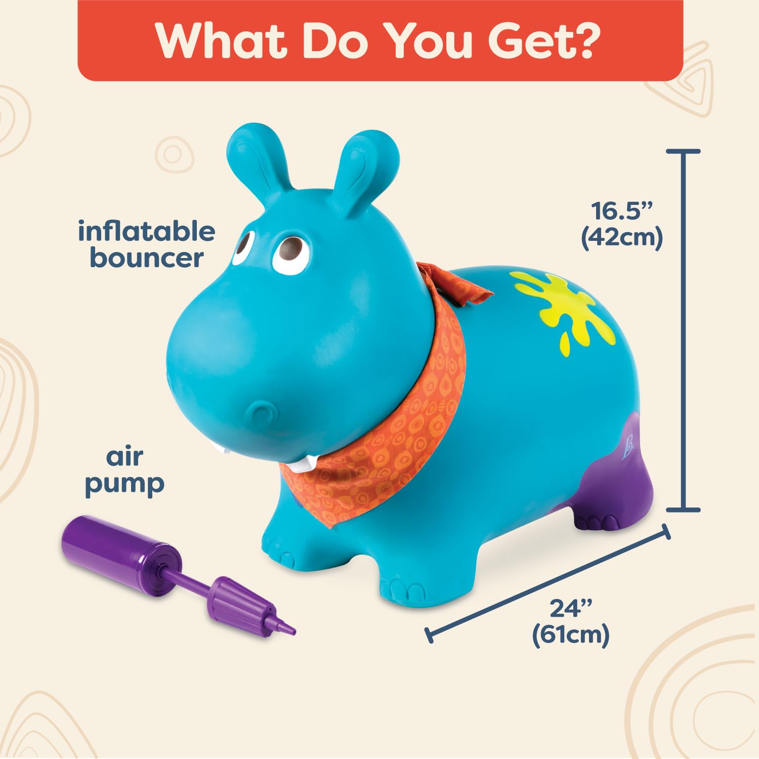 B. toys- Bouncy Boing- Inflatable Hippo Bouncer- Ride On- Sit & Bounce –Air Pump Included – Hankypants- 18 Months +