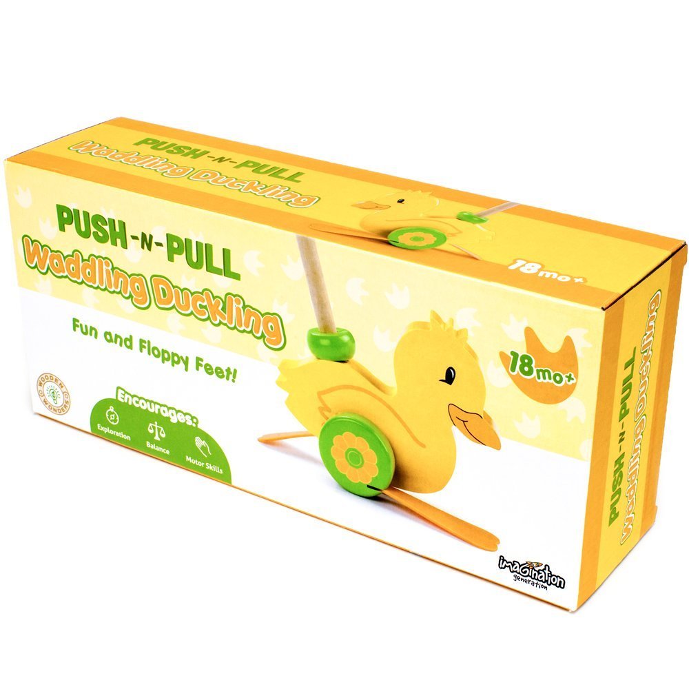 Wooden Wonders Push-n-Pull Waddling Duckling with Rubber Feet by Imagination Generation