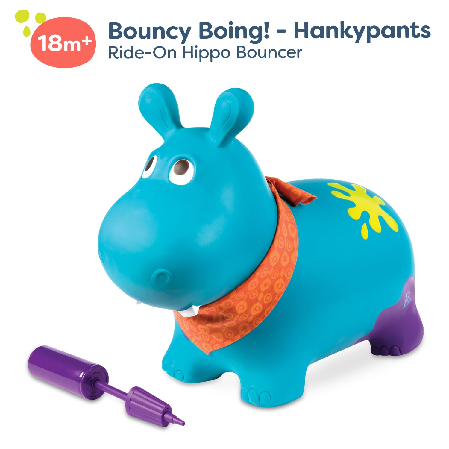 B. toys- Bouncy Boing- Inflatable Hippo Bouncer- Ride On- Sit & Bounce –Air Pump Included – Hankypants- 18 Months +