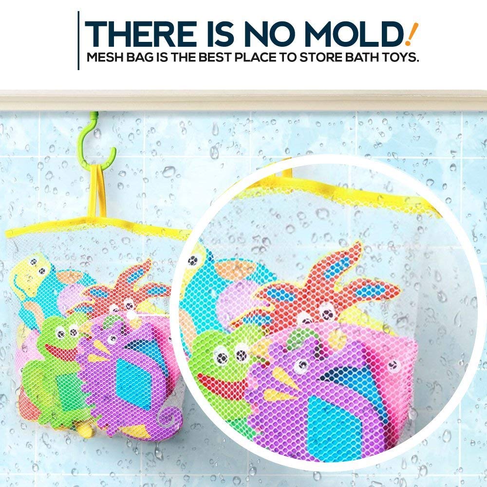 Foam Bath Toys - 100% Non-Toxic Floating Puzzles Animals - Early Learning Bathtub Toy - Fun Educational Geometric Shapes for Toddlers Kids Boys Girls - Free Bath Toy Organizer & Fishing Rod