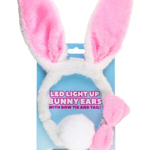 Kangaroo Plush LED Light Up Bunny Costume Adult, White Bunny Ears, Tail & Bowtie Cosplay Accessories, White Rabbit Ears for Easter & Halloween, All Party Favor Basket Stuffers Pink, Stocking Stuffer