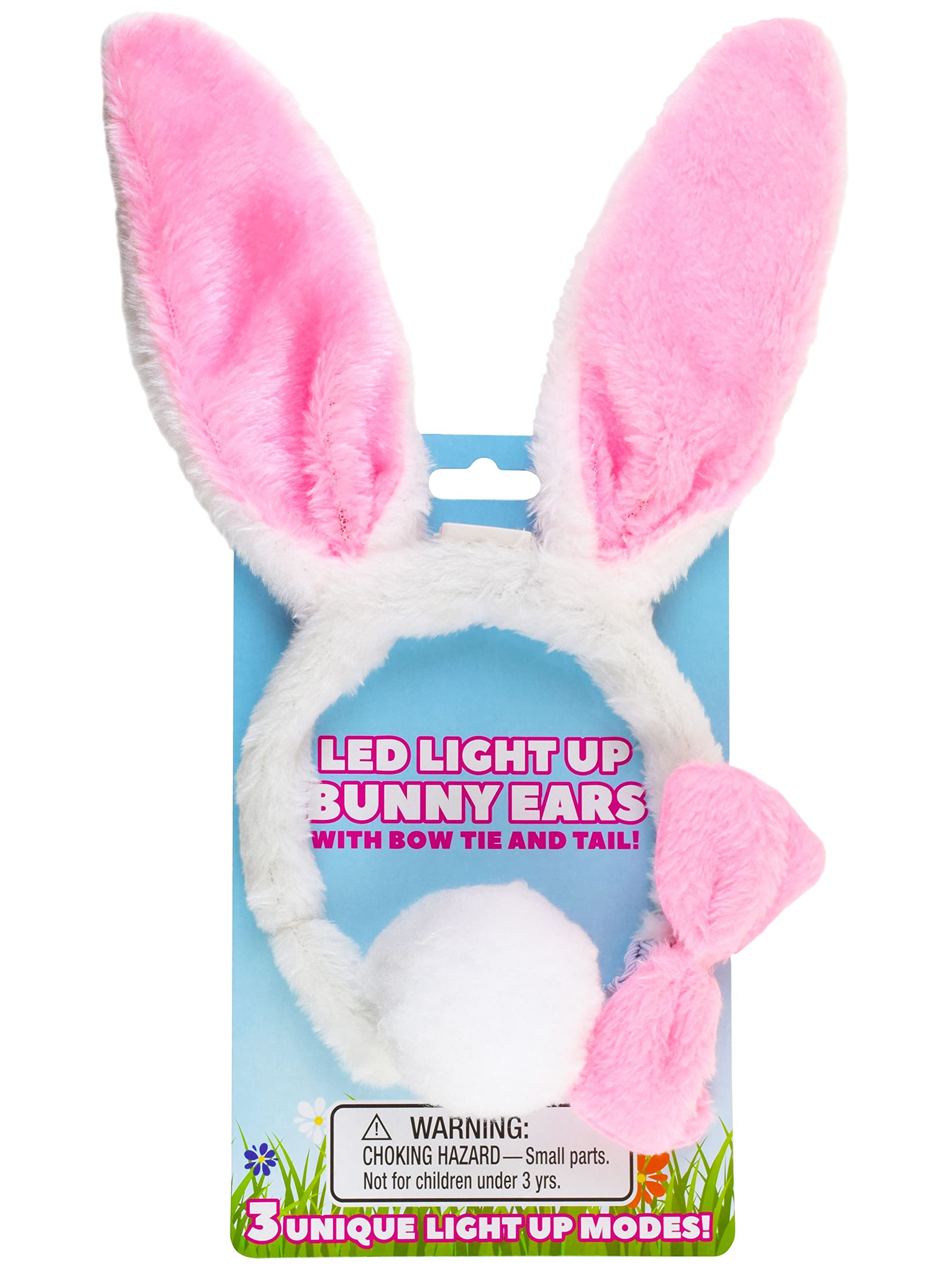 Kangaroo Plush LED Light Up Bunny Costume Adult, White Bunny Ears, Tail & Bowtie Cosplay Accessories, White Rabbit Ears for Easter & Halloween, All Party Favor Basket Stuffers Pink, Stocking Stuffer