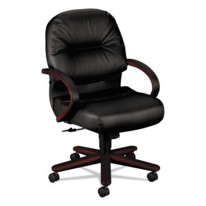 hon 2192nsr11 2190 pillow-soft wood series mid-back chair, mahogany/black leather