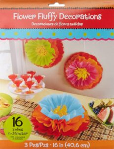 amscan fun-filled fiesta cinco de mayo party fluffy flower decoration, paper, 16"