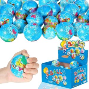 24 pack - globe mini soft foam earth squeeze balls, 2.5" squeezable world toy stress relief bulk educational novelties for kids, school, classroom, party favors, rewards