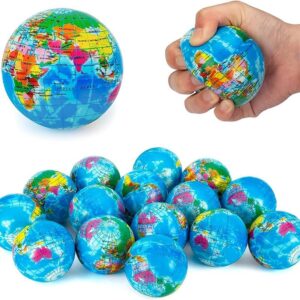 24 Pack - Globe Mini Soft Foam Earth Squeeze Balls, 2.5" Squeezable World Toy Stress Relief Bulk Educational Novelties for Kids, School, Classroom, Party Favors, Rewards