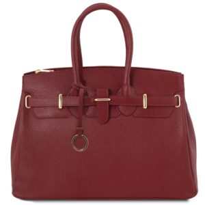 tuscany leather - tl bag - leather handbag with golden hardware - tl141529 (red)