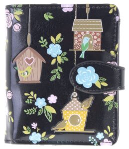 shag wear women's premium vegan clutch cardholder wallet zipper purse with pretty bird house black