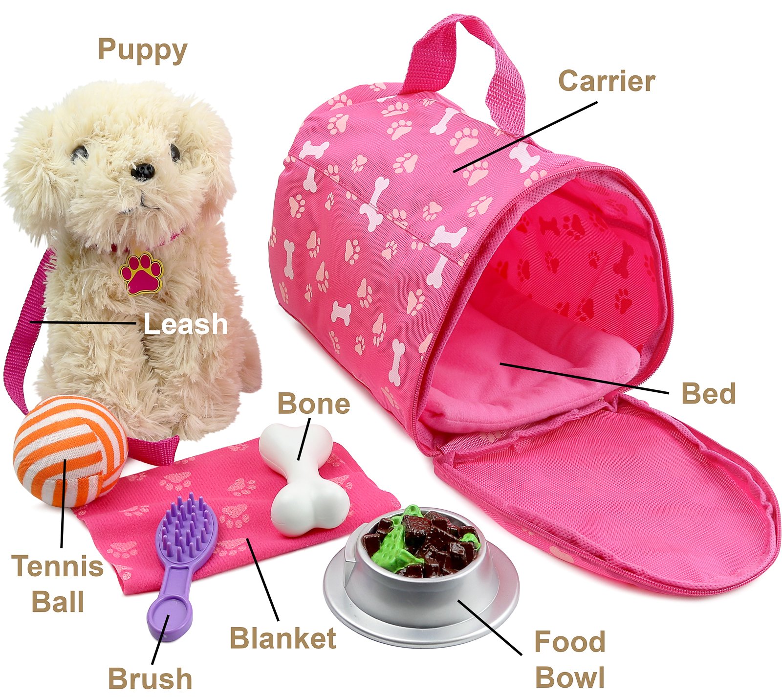 Click N' Play Toy Puppy Set for Kids, Dog Bed - Little Toddler Girl Toy, Toys 3+ Year Old Girls, Three Year Old Girl Gifts,Toy Dogs for Kids - Puppy Toys for Kids