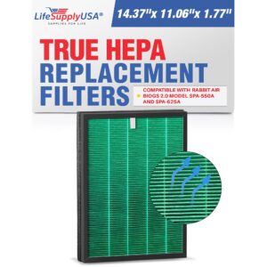 lifesupplyusa true hepa filter replacement compatible with rabbit air biogs 2.0 spa-550a and spa-625a air purifier