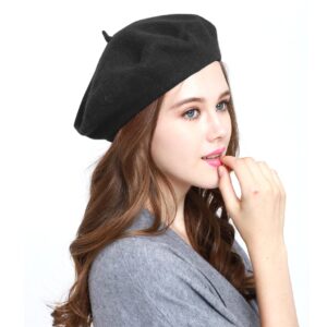 classic ww004 winter 100% wool warm french art basque beret tam beanie hat cap (black)