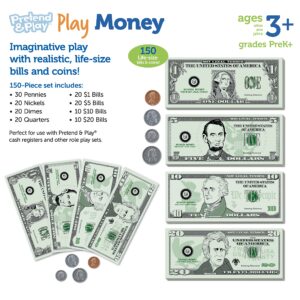 Learning Resources Pretend Play Money - 150 Pieces, Ages 3+ Play Money for Kids, Pretend Money for Kids, Play Money Set, Money and Banking Play Toys, Toddler Learning Toys