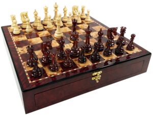 4 queens - large 4 3/8" king staunton luxury bud rosewood chess men set w/ 20" cherry color storage board