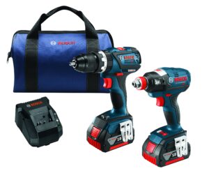 bosch clpk251-181 18v 2 tool combo kit with 1/4" and 1/2" socket ready impact driver and 1/2" hammer drill/driver, blue