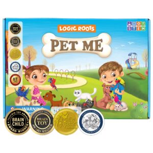 logic roots pet me multiplication and division game - fun math board game for 5 - 9 year olds, easy start stem toy, perfect educational gift for kids (girls & boys), homeschoolers, grade 1 and up