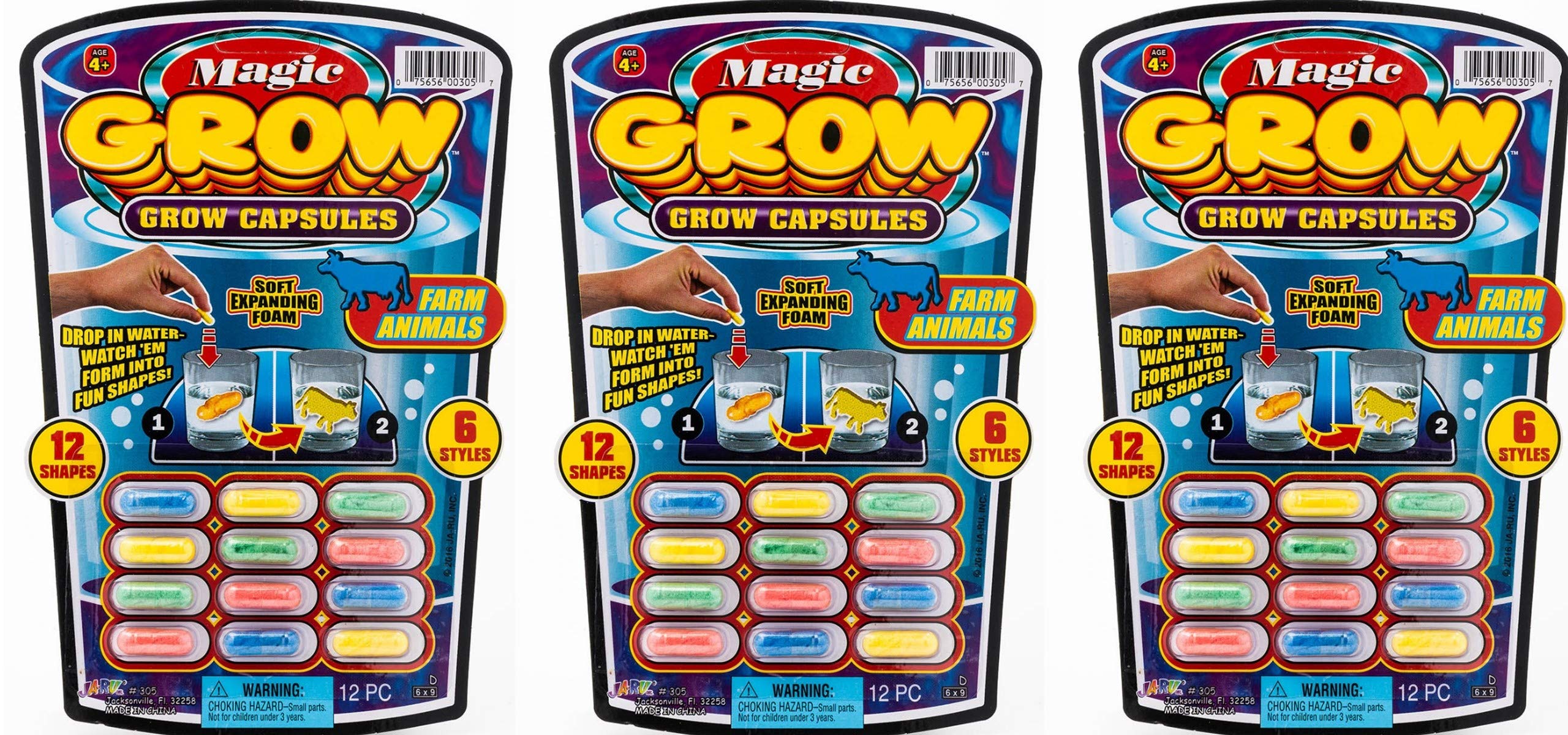 JA-RU Magic Grow Capsules (3 Packs 36 Capsules Assorted). Water Toy Water Growing Animals Bugs, Dinosaurs, Cars, Sea, Farm, Zoo Capsules. Party Favor Kids Toy. Baby Toys Bath Toys Fidget Toy 305-3D