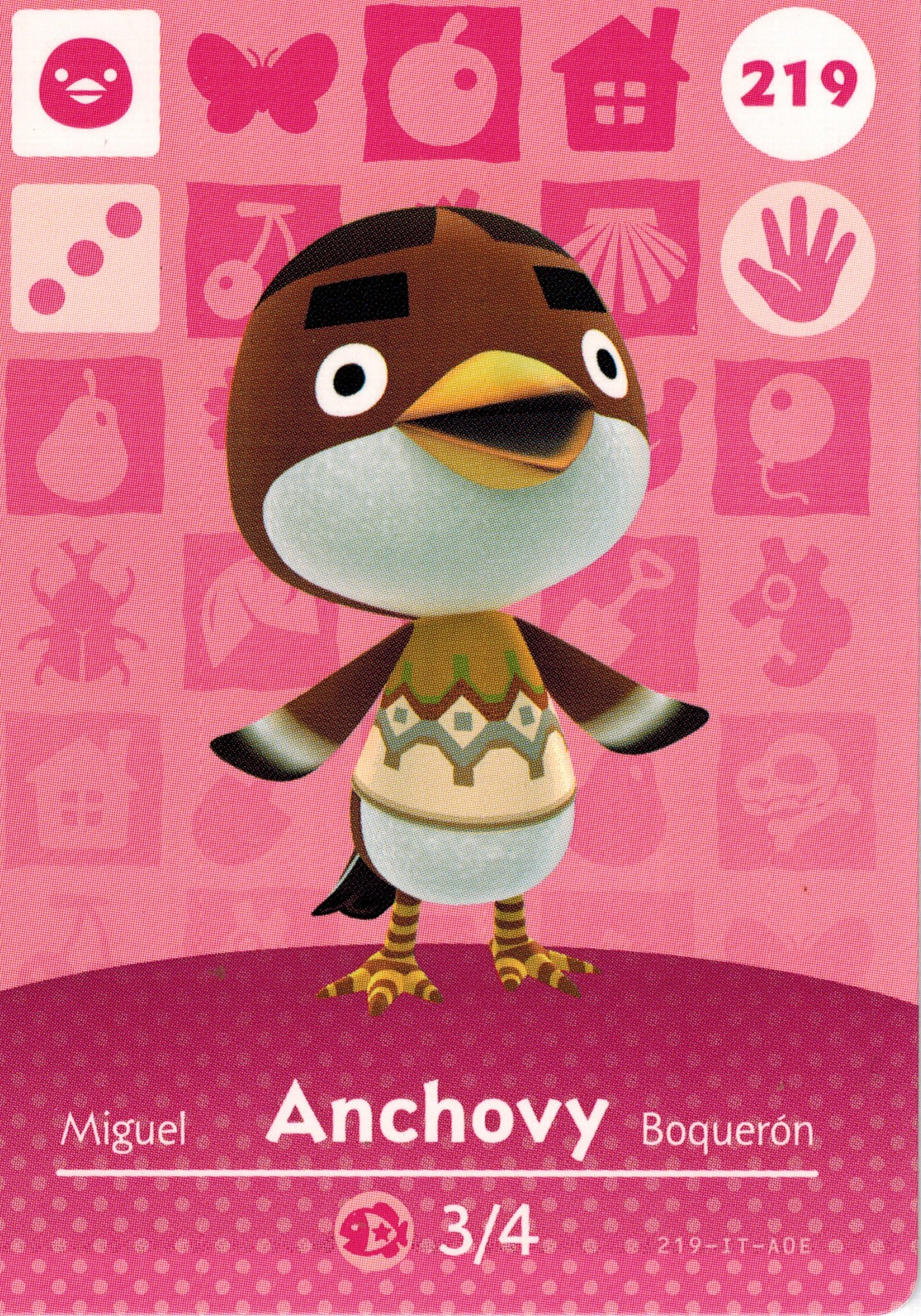 Nintendo Animal Crossing Happy Home Designer Amiibo Card Anchovy 219/300 USA Version