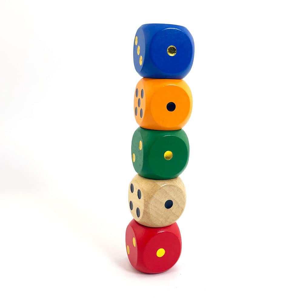 SmartDealsPro Set of 5 Random Color Large 1 1/5" Round Edge Wooden Dice (5 Colors with dots)