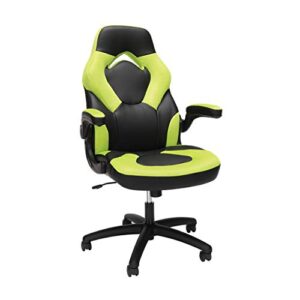 ofm gaming chair ergonomic racing style pc computer desk office chair - 360 swivel, integrated lumbar support & headrest, adjustable height, recline tilt control, flip-up arms, 275lb max (2020 green)