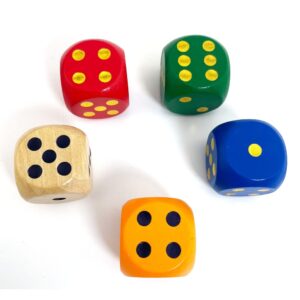 SmartDealsPro Set of 5 Random Color Large 1 1/5" Round Edge Wooden Dice (5 Colors with dots)