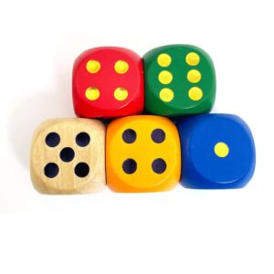 smartdealspro set of 5 random color large 1 1/5" round edge wooden dice (5 colors with dots)