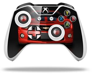 wraptorskinz decal vinyl skin wrap compatible with xbox one s/x controller - 2010 chevy camaro victory red - black stripes on black (controller not included)