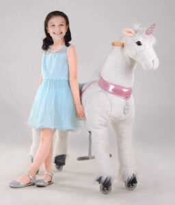 ufree large ride on horse, action pony toy, ride on large 44 inch for children 6 years old to adult. (unicorn, pink horn)