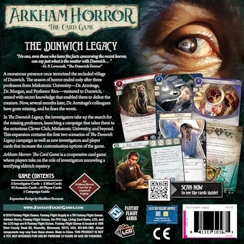 Fantasy Flight Games Arkham Horror The Card Game The Dunwich Legacy Deluxe EXPANSION - Continue the Mythos Adventure! Cooperative Living Card Game, Ages 14+, 1-4 Players, 1-2 Hour Playtime,