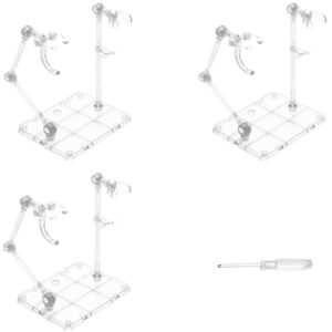 3 pack action figure stand, transparent assembly action figure display holder base model support stand compatible with 6" hg/rg/sd gundam 1/144 toy with screwdriver