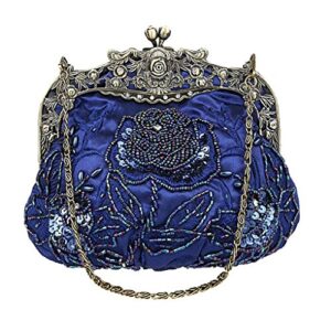 women's vintage elegant beaded evening clutch bag prom party handbag rose purse