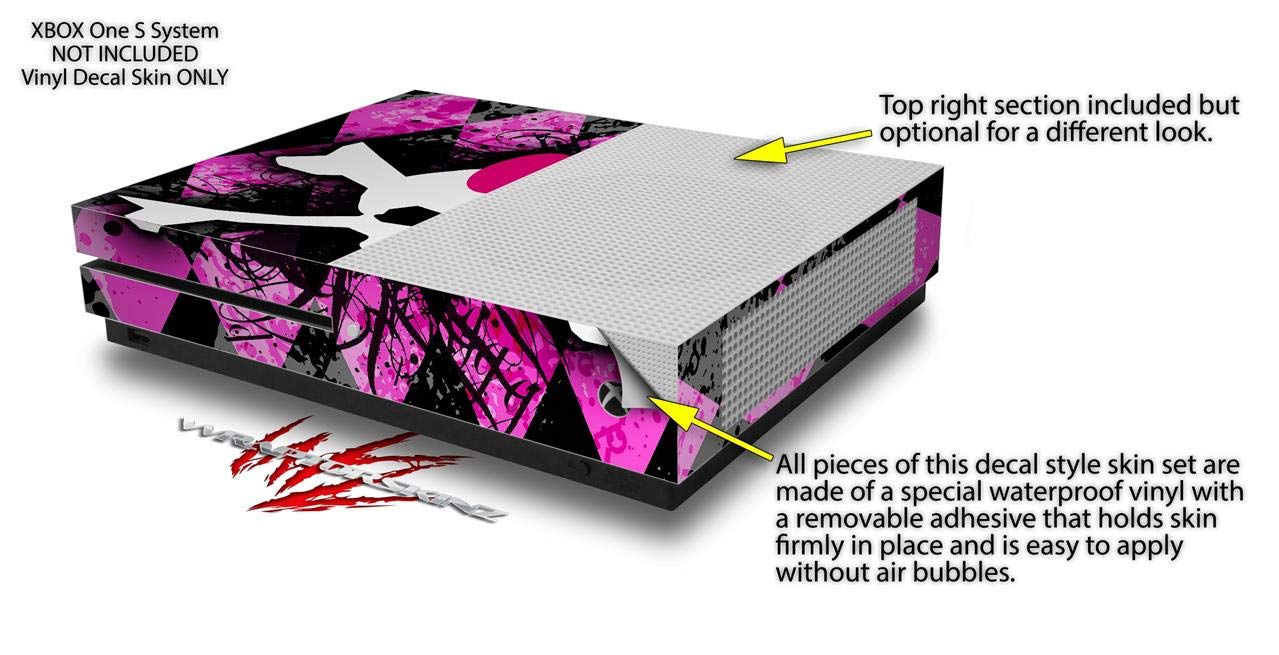 WraptorSkinz Decal Vinyl Skin Wrap Compatible with Xbox One S Console and Controllers - Pink Diamond Skull