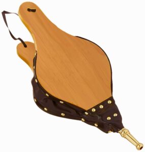 rocky mountain goods fire bellows - oak wood - loop for hanging - air efficient design for heating up fire quickly