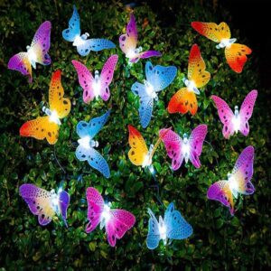 garden solar lights butterfly string lights waterproof fiber optic butterfly shaped 16 led multicolor lamp for garden lawn patio wedding party festival christmas outdoor decoration (multicolor)