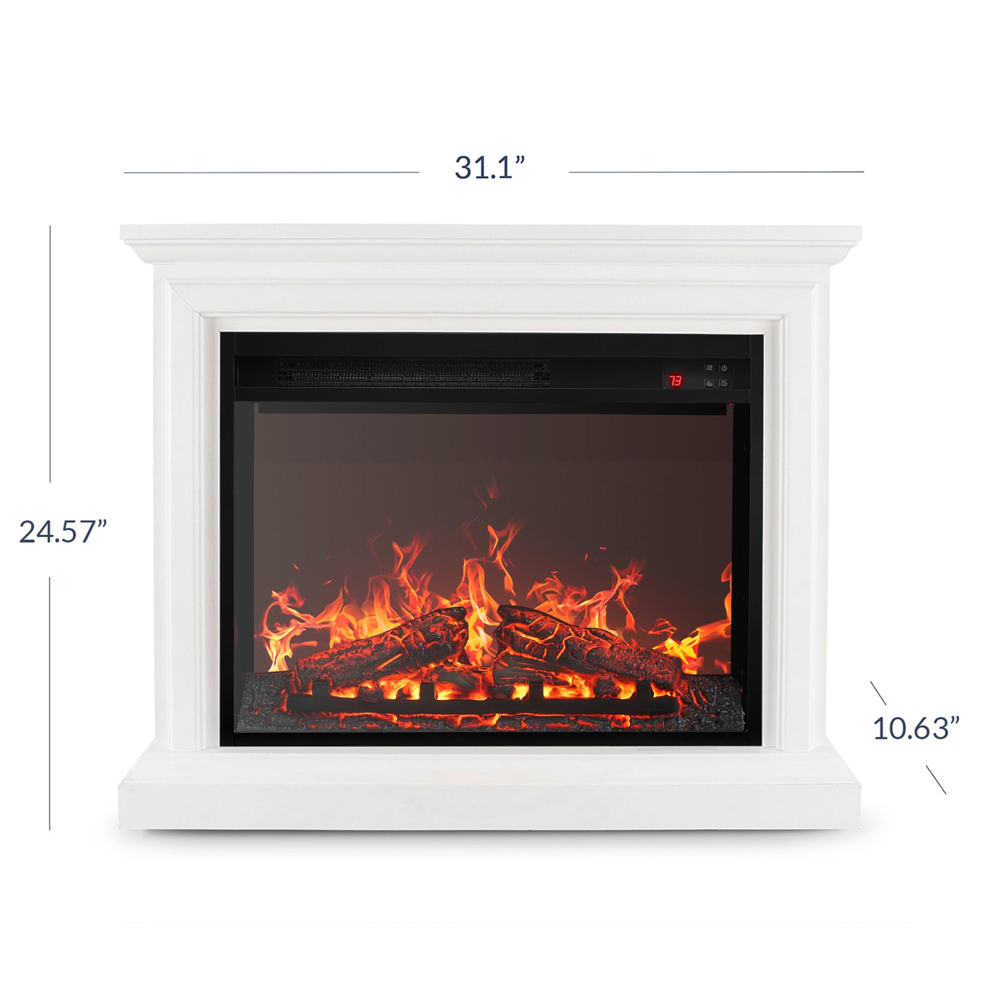 BELLEZE 31 Inch Mantel with 23 Inch 1400W Electric Fireplace Compact Freestanding Portable Stove Remote Controlled Heater with Realistic LED Flames, for Living Room or Bedroom - White