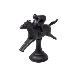 10" horse and jockey figurine - black polyresin statue of horse racer - contemporary horse decor accent for home, office, equestrian gift