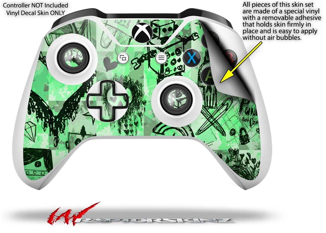 WraptorSkinz Decal Vinyl Skin Wrap compatible with XBOX One S/X Controller - Scene Kid Sketches Green (CONTROLLER NOT INCLUDED)