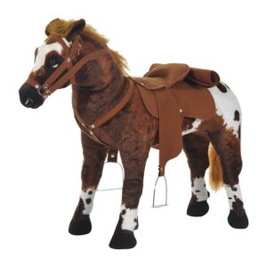 qaba sound-making ride on horse for toddlers 3-5, with neighing and galloping sound, stuffed animal horse toy for kids with padding, soft feel, brown