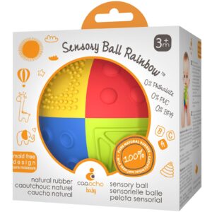 caaocho pure natural rubber sensory ball rainbow 3" - sealed hole, bpa free baby ball toy, for sensory play, for sensory development, hole free baby toy, perfect bouncer, without hole