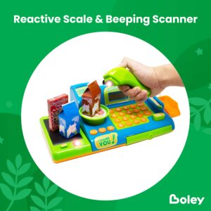 Boley Pretend Play Cash Register Toy for Kids – 19 Piece Interactive Set with Scanner, Microphone, Conveyor Belt, Calculator & Money – Educational Toy for Boys & Girls – Ages 3 and Up