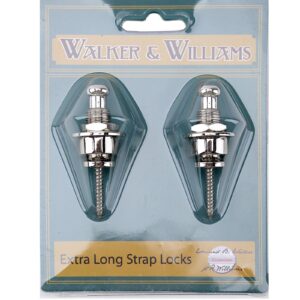 Walker & Williams Extra Long Deep Barrel Strap Locks for Thick Guitar Straps For Acoustic, Electric, And Bass Guitars