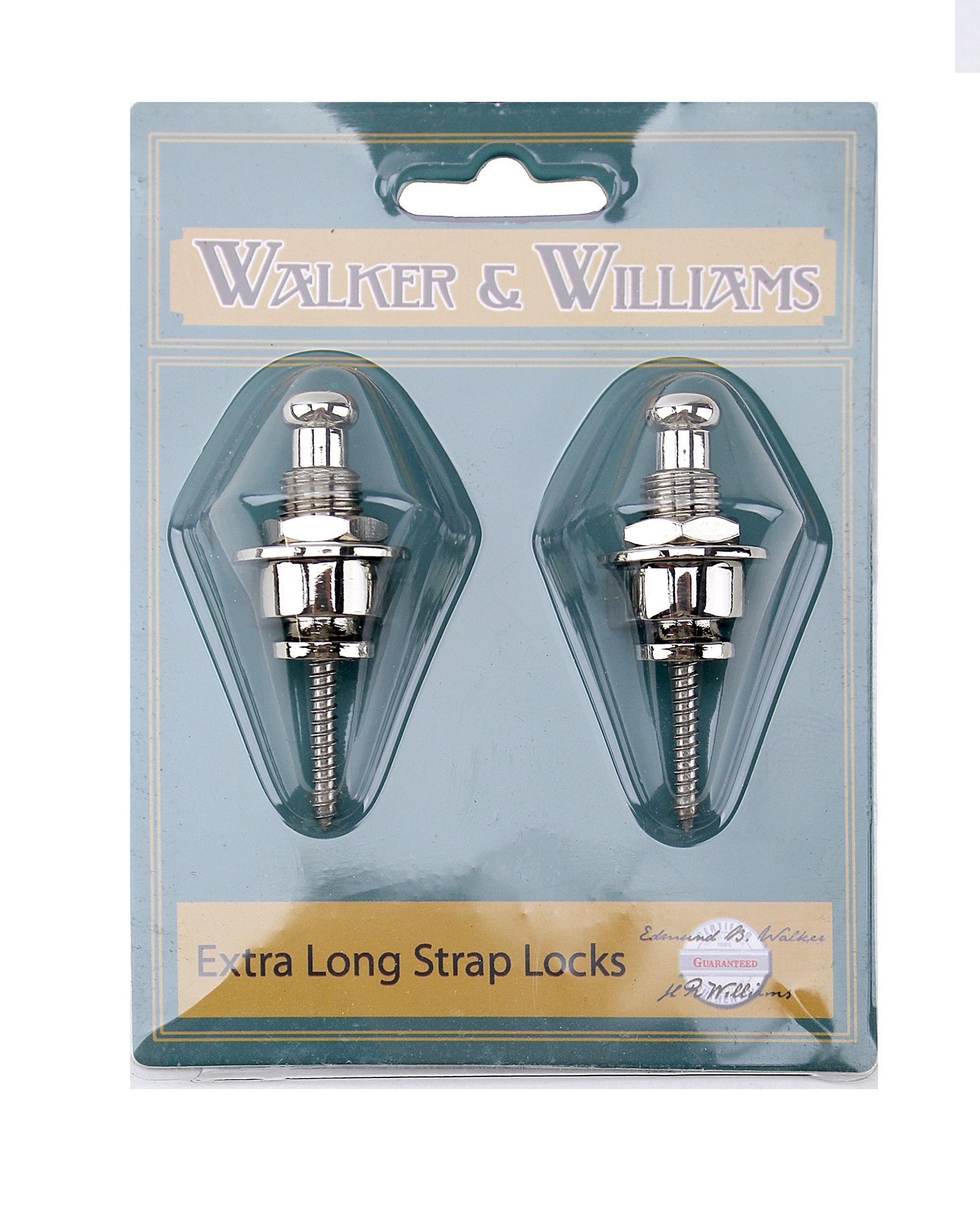 Walker & Williams Extra Long Deep Barrel Strap Locks for Thick Guitar Straps For Acoustic, Electric, And Bass Guitars