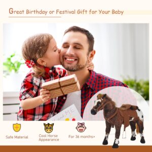 Qaba Sound-Making Ride On Horse for Toddlers 3-5, with Neighing and Galloping Sound, Stuffed Animal Horse Toy for Kids with Padding, Soft Feel, Brown