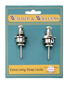 walker & williams extra long deep barrel strap locks for thick guitar straps for acoustic, electric, and bass guitars