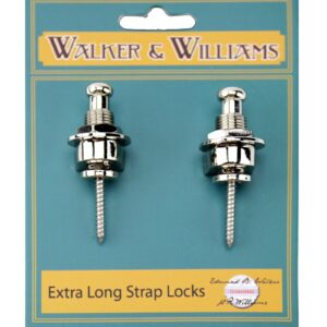 Walker & Williams Extra Long Deep Barrel Strap Locks for Thick Guitar Straps For Acoustic, Electric, And Bass Guitars