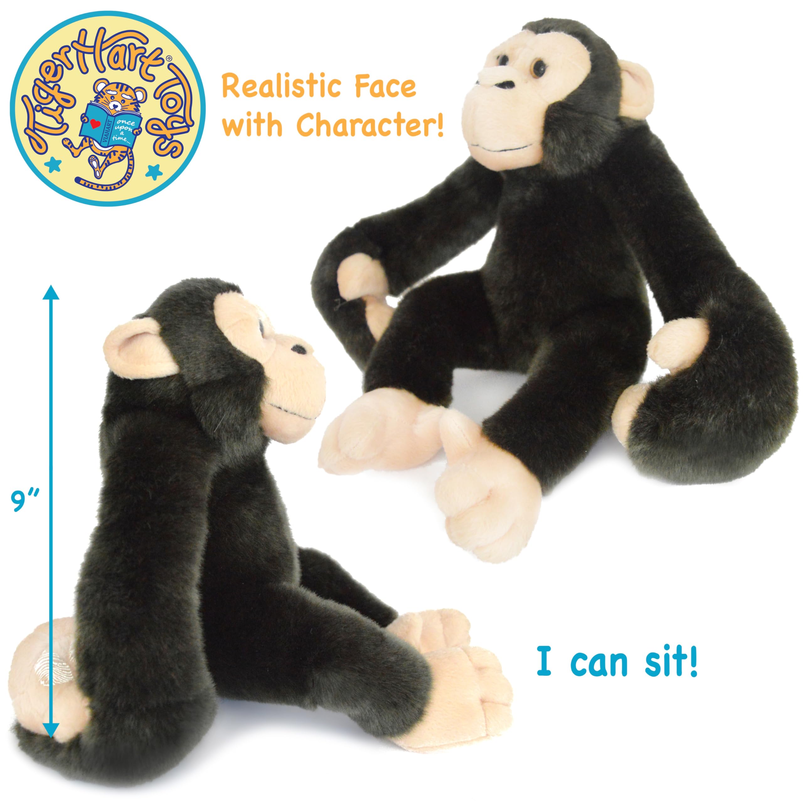 TigerHart Chance The Chimpanzee - 14 Inch (with Hanging Arms Outstretched) Large Hanging Monkey Chimp Stuffed Animal Plush Ape