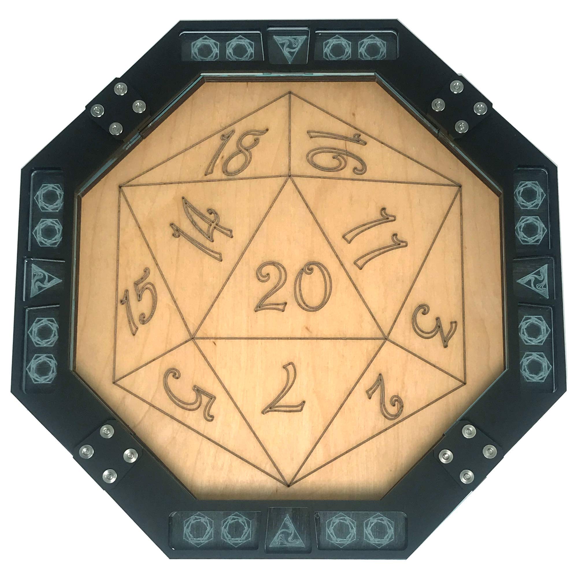 C4Labs Octagon Dice Tray~Octagon-Wood with Laser Etched D20 Design for Gaming