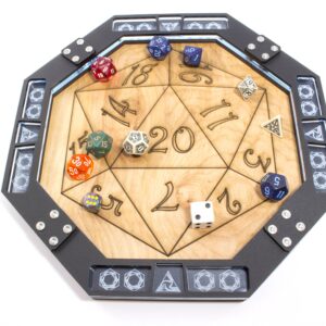 C4Labs Octagon Dice Tray~Octagon-Wood with Laser Etched D20 Design for Gaming